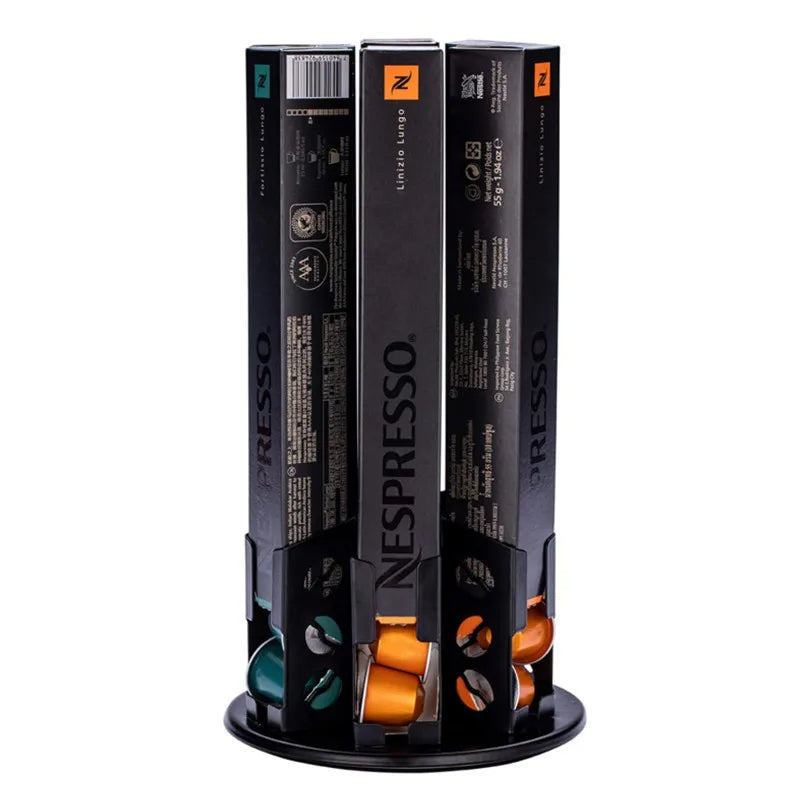 Range Capsule Nespresso Rotatif en Métal Noir