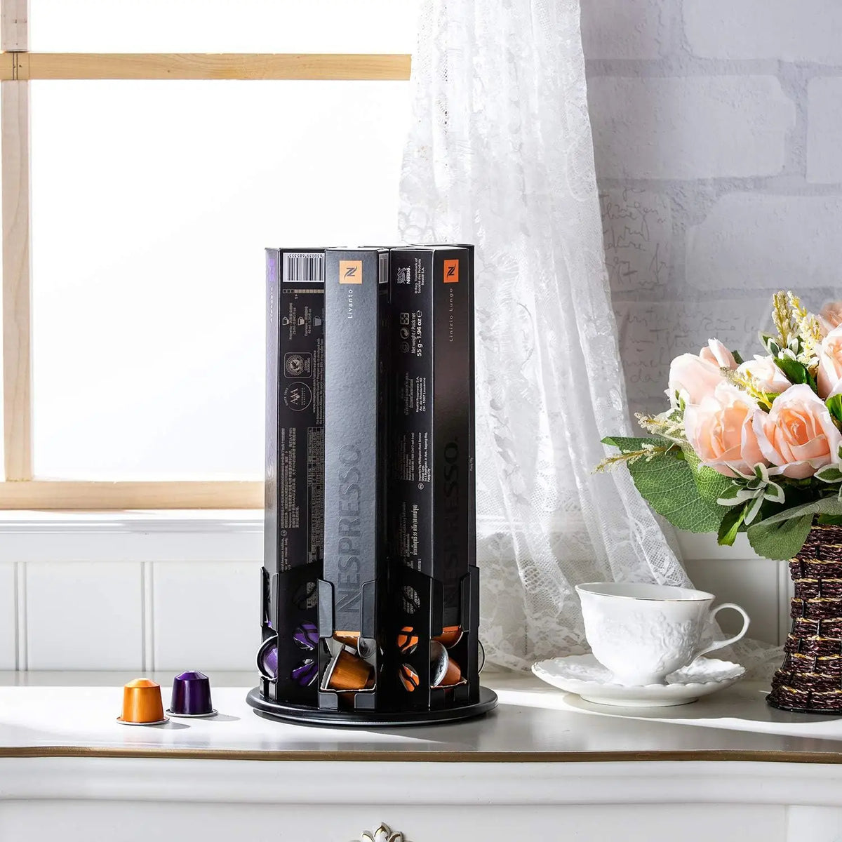 Range Capsule Nespresso Rotatif en Métal Noir