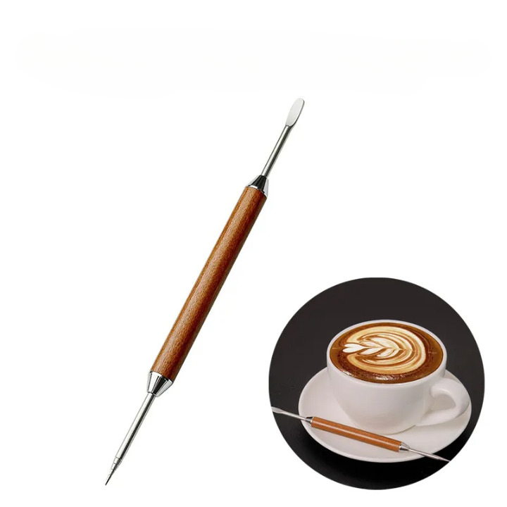 Stylo en Acier Inoxydable avec Poignée en Bois pour Café